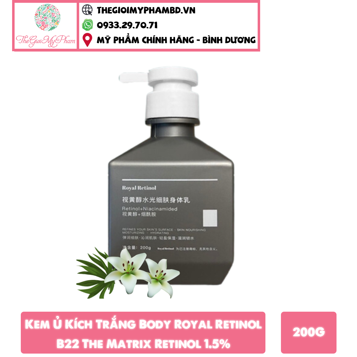 Kem Ủ Kích Trắng Body Royal Retinol B22 The Matrix Retinol 1.5% 200g Mẫu MớiRoyal Retinol B22 ...