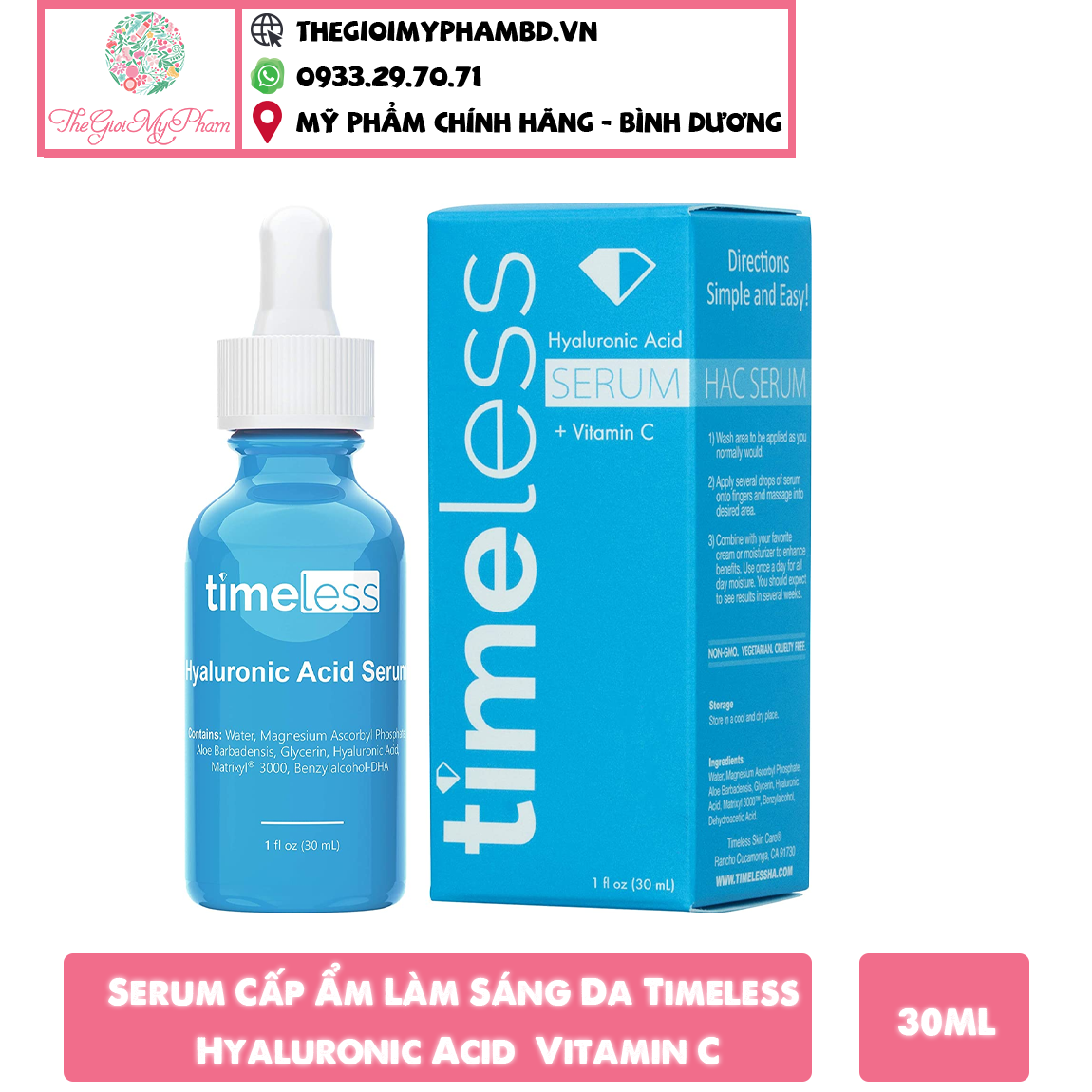 Serum Timeless Hyaluronic Acid + VitaminCSerum Cấp Ẩm Làm Sáng Da ...