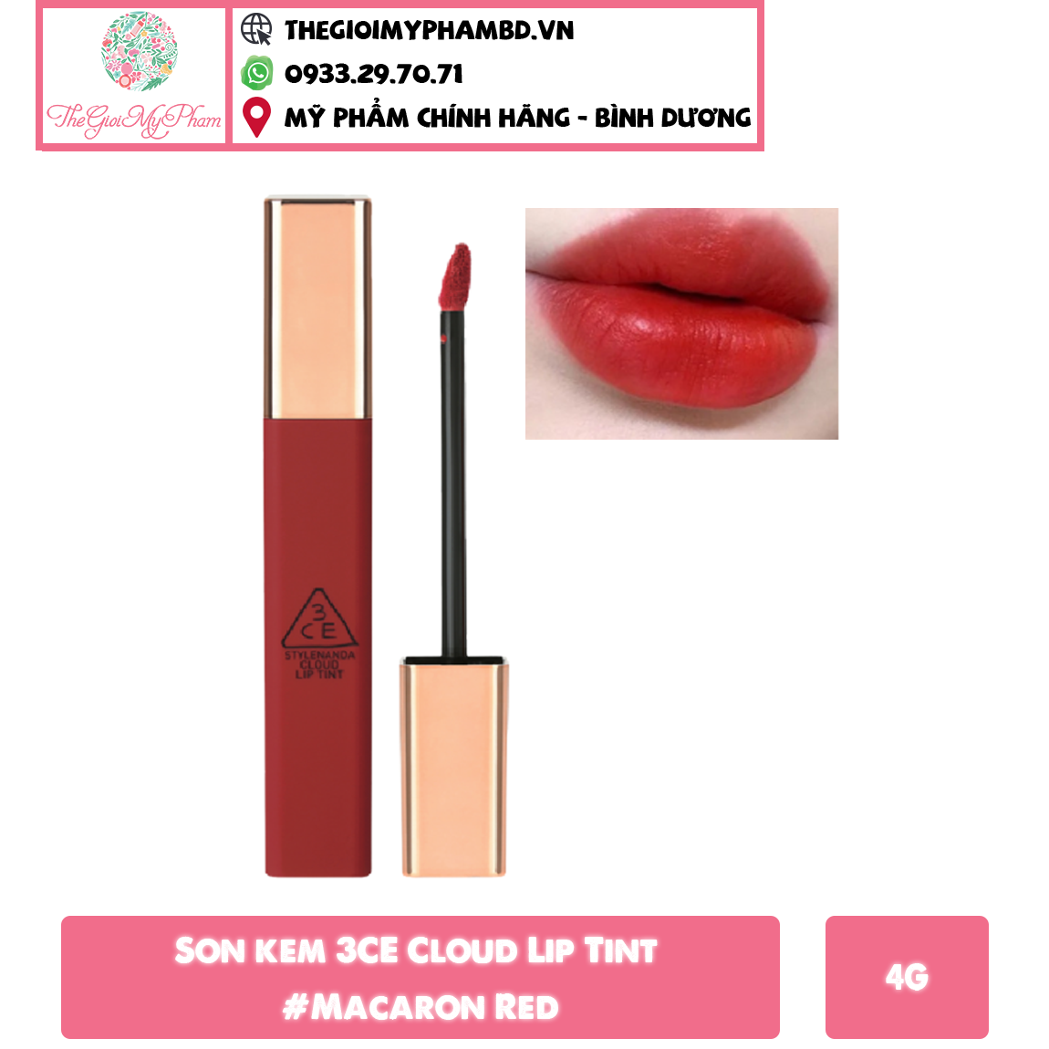 Son kem 3CE Cloud Lip Tint #Macaron Red (Ko tđ)[KTD] Son kem 3CE Cloud ...