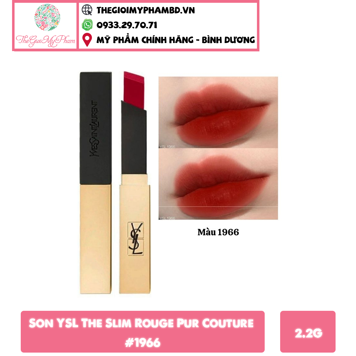 Son YSL The Slim #1966 (ko tđ)[KTD] Son YSL The Slim Rouge Pur Couture 2.2g #1966 Rouge Libre ...