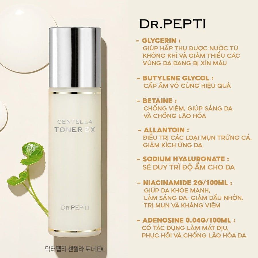 Toner Rau Má Làm Dịu Da Dr.Pepti+ Centella EX 180mlNước Hoa Hồng Dr.Pepti Centella Toner EX ...