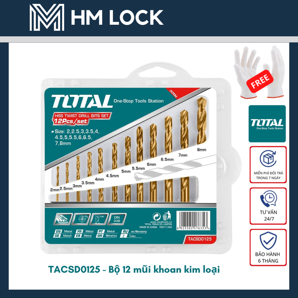 BỘ 6 MŨI KHOAN KIM LOẠI HSS 2,3,4,5,6,8MM TOTAL - HÀNG CHÍNH HÃNG - TA