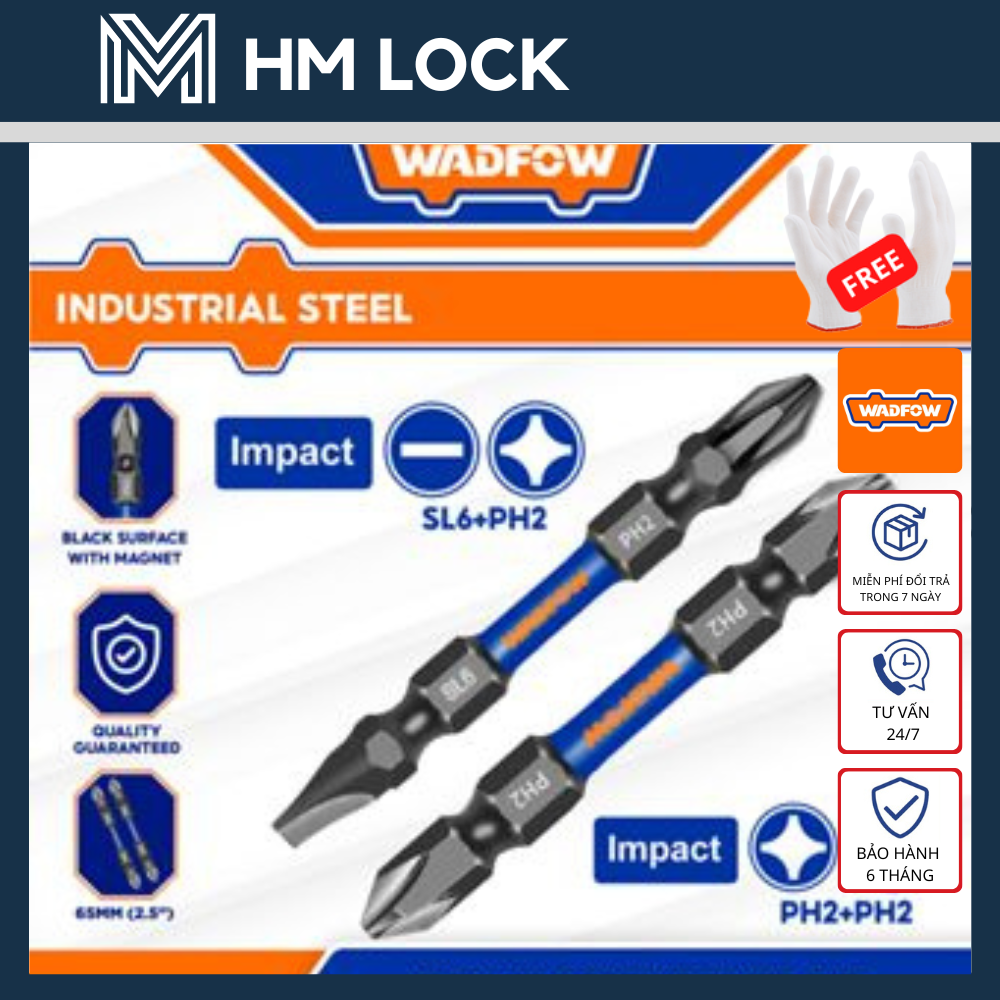 BỘ 2 MŨI BẮT VÍT ĐÓNG 2 ĐẦU PH2+SL6 65MM WADFOW - HÀNG CHÍNH HÃNG - WS