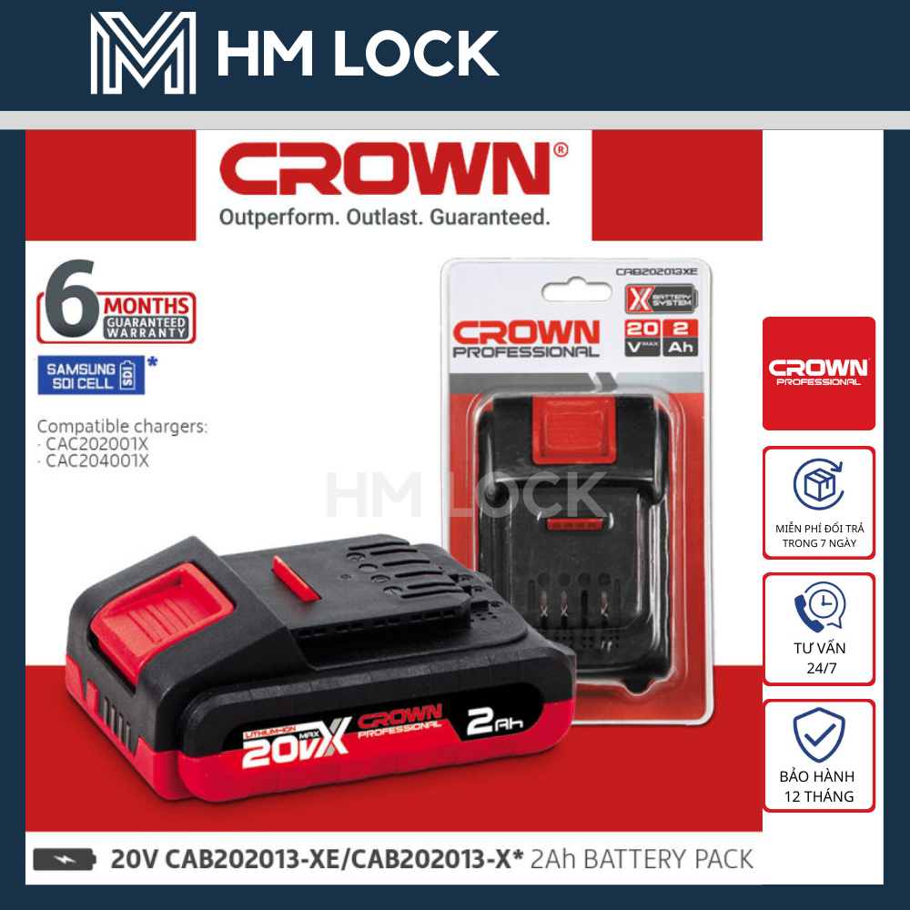 MÁY KHOAN DÙNG PIN 20V / 60NM CROWN KHÔNG CHỔI THAN - ĐẦU KHOAN 1-10MM