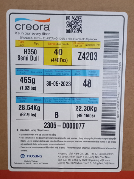 Sợi Spandex Creora 40DH350 Semi Dull – Công ty TNHH thương mại và dịch ...