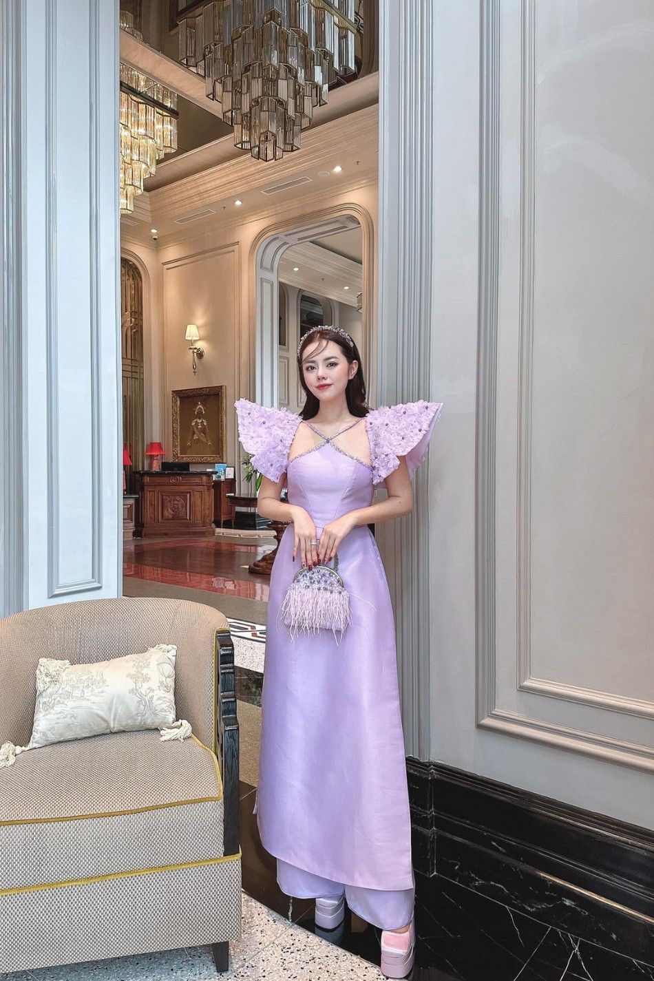 Ao dài tím cà tay cánh tiên LINN DESIGN – Hizu Dress Up