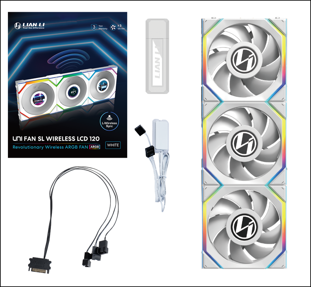 Quạt máy tính Lian Li SL120 LCD Triple pack White chính hãng – GEARVN.COM
