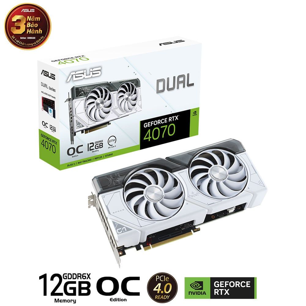 VGA ASUS Dual GeForce RTX 4070 White OC Edition 12GB GDDR6X chính hãng – GEARVN.COM