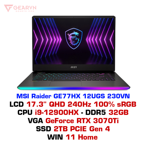 Laptop gaming MSI Raider GE77HX 12UGS 230VN – GEARVN.COM