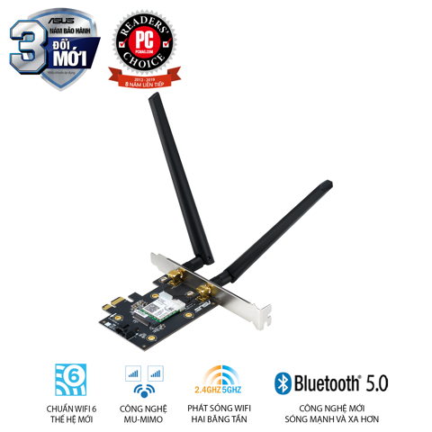 ASUS PCE-AX3000 Adapter PCI-E không dây AX3000, WiFi 6, 2 băng tần, Bl ...