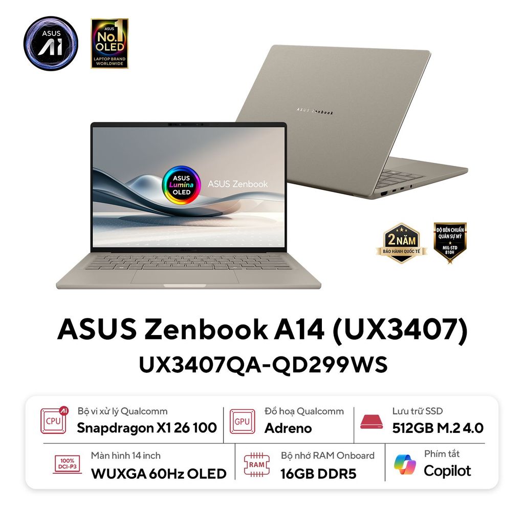 Laptop ASUS Zenbook 14 UX3407QA QD299WS – GEARVN.COM