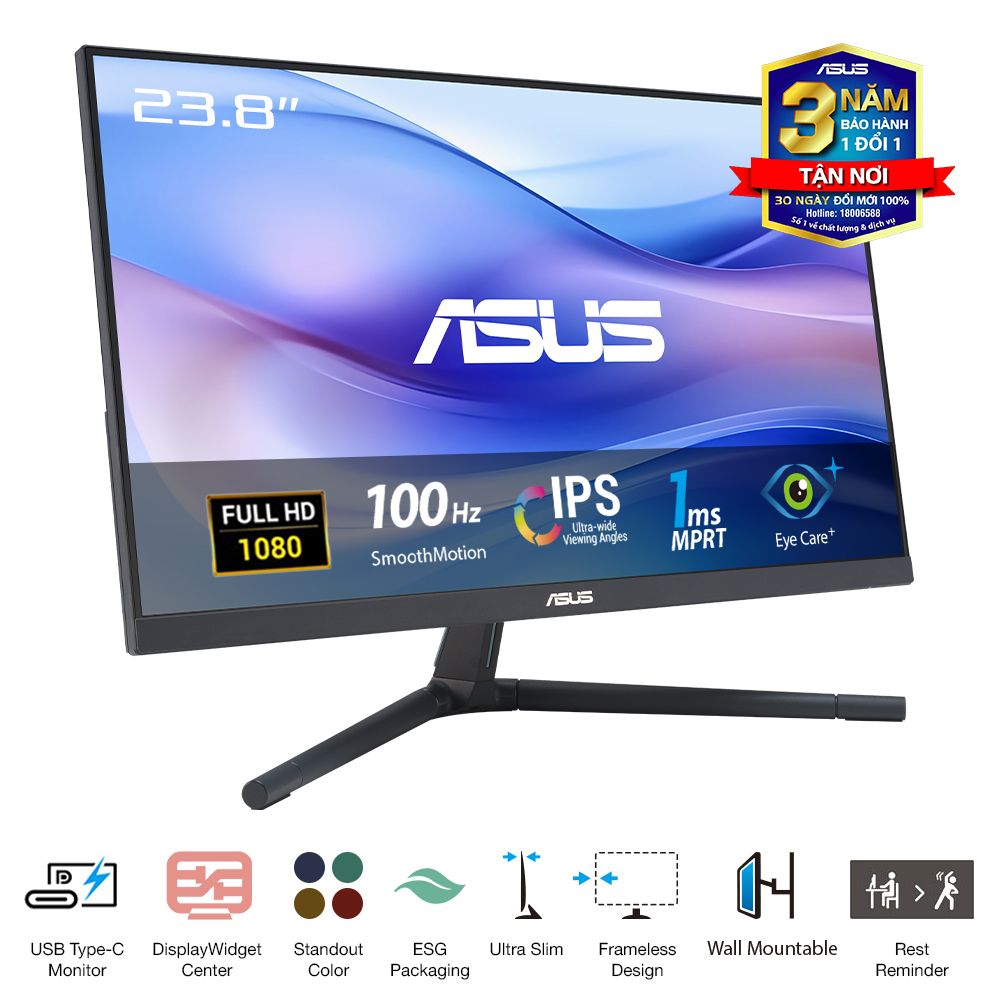 Màn hình ASUS VU249CFE-B 24" IPS 100Hz USBC chính hãng, giá rẻ – GEARVN.COM