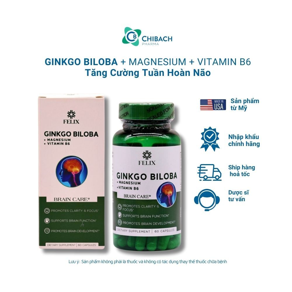 GINKGO BILOBA + MAGNESIUM + VITAMIN B6 TĂNG CƯỜNG TUẦN HOÀN NÃO