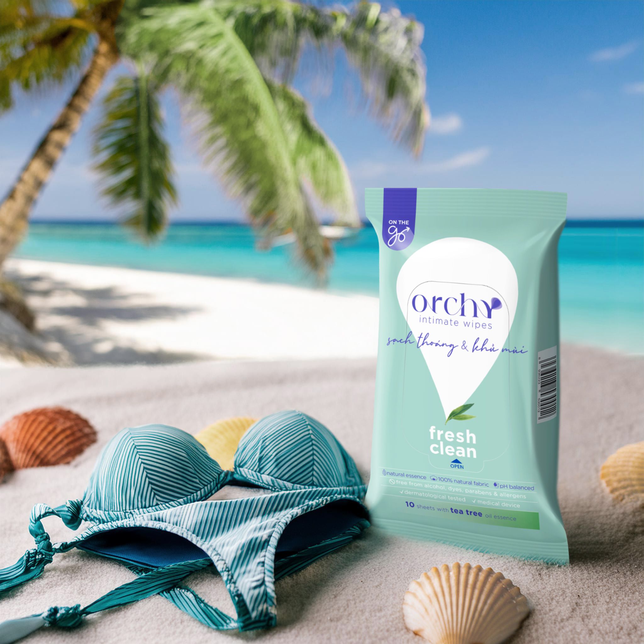 Khăn ướt vệ sinh phụ nữ Orchy Fresh & Clean, Gói 10 tờ