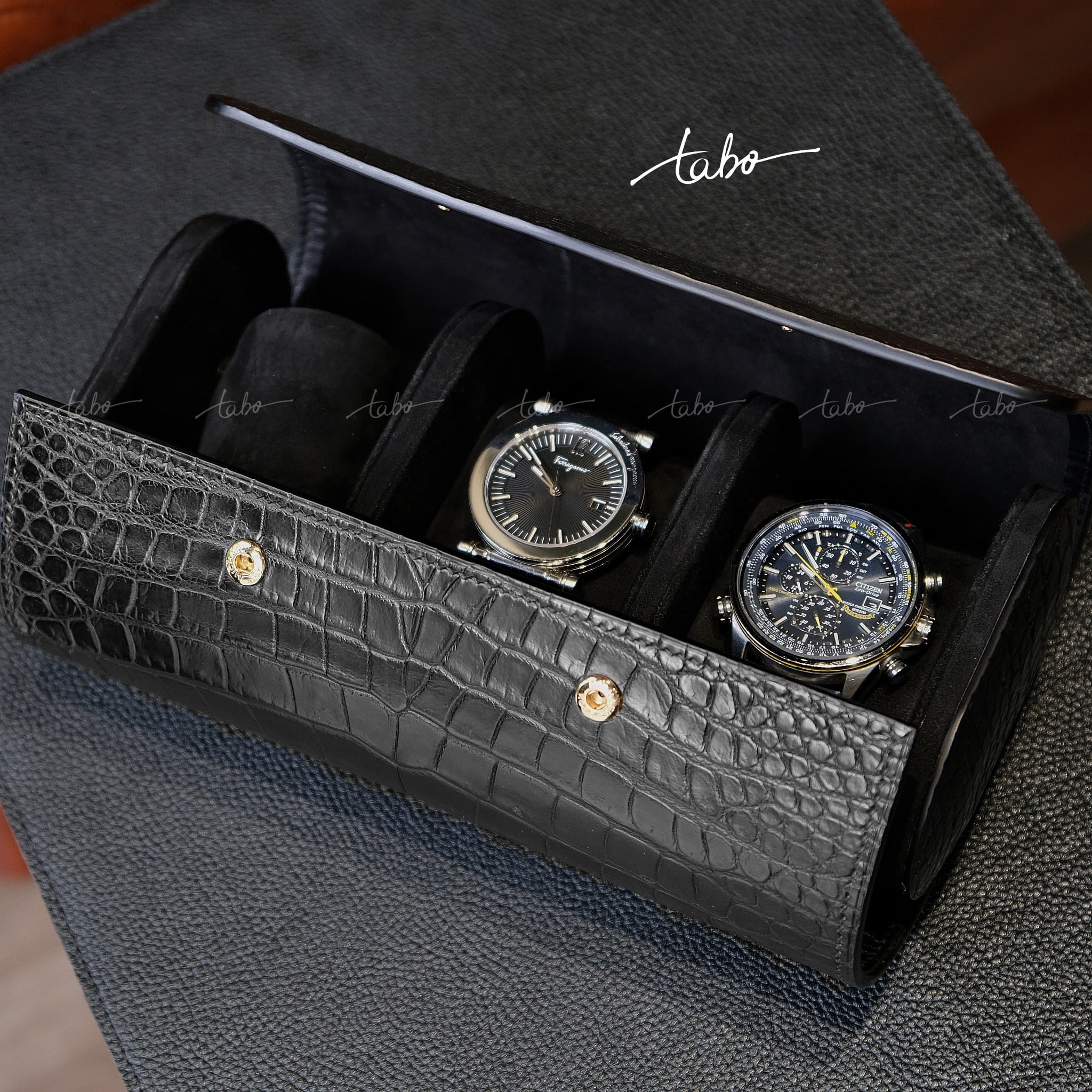 TRAVEL WATCH CASE FOR 3 WATCH – TABO LEATHER