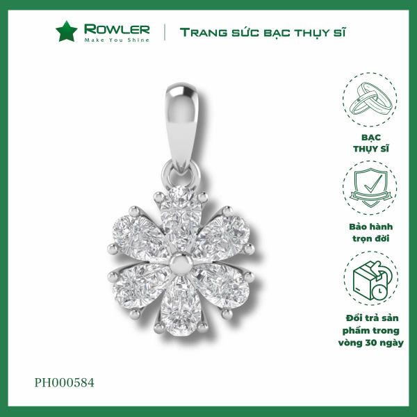 Mặt dây chuyền nữ bạc Thụy Sĩ hình hoa mai đính đá Moissanite ROWLER P
