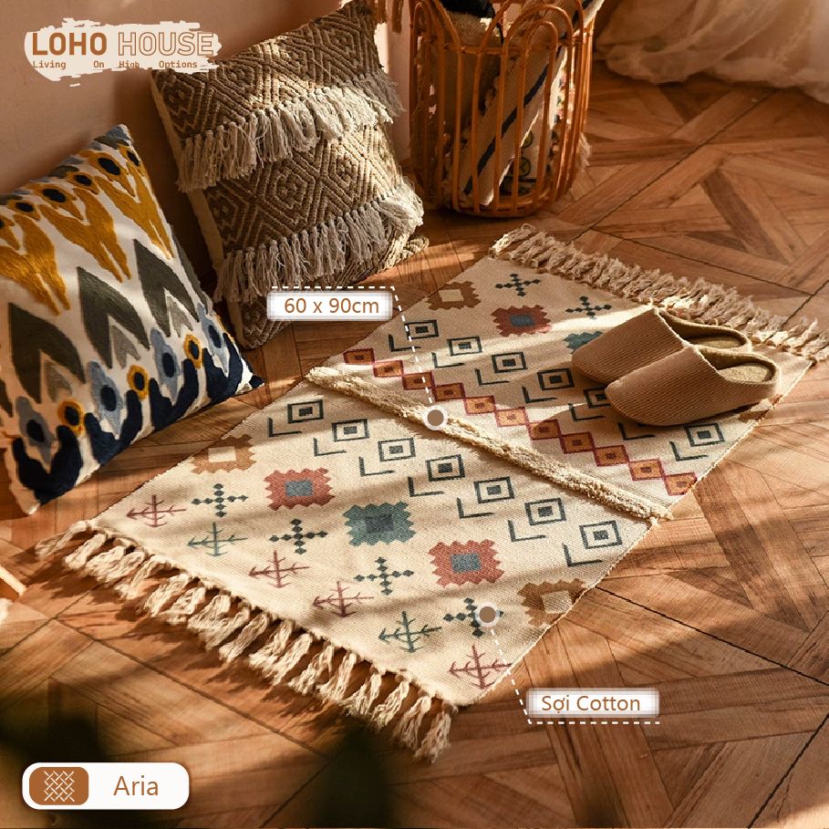 Thảm vintage tua rua thủ công phong cách Bắc Âu– Loho House