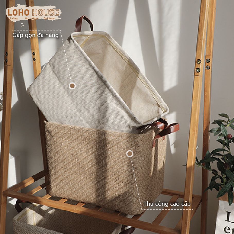 Giỏ đựng đồ sợi đay thủ công cao cấp gấp gọn đa năng Loho House