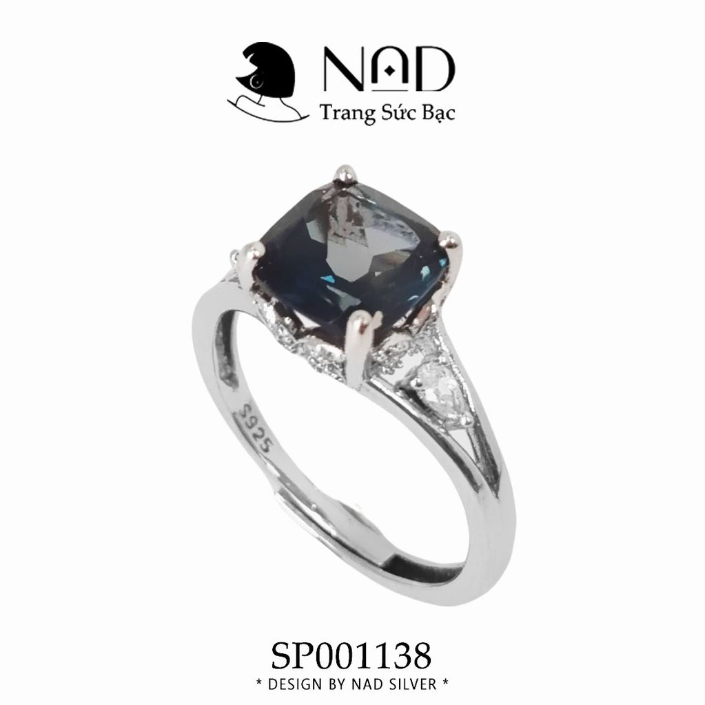 Nhẫn Bạc Đính Đá Topaz London Blue Xanh Đen NAD SILVER