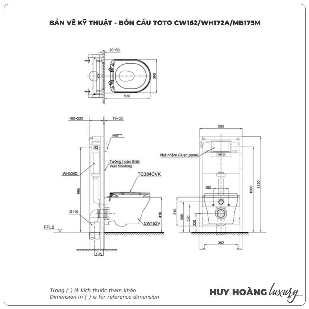 Bồn cầu treo tường TOTO CW162/WH172A/MB175M - CHÍNH HÃNG 100%