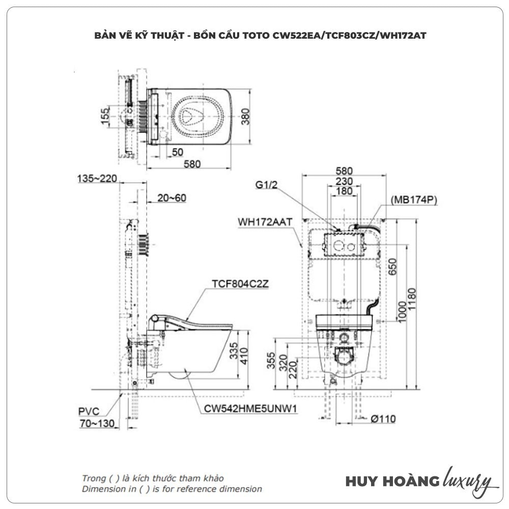 Bồn cầu treo tường TOTO CW522EA/TCF803CZ/WH172AAT nắp điện tử WASHLET
