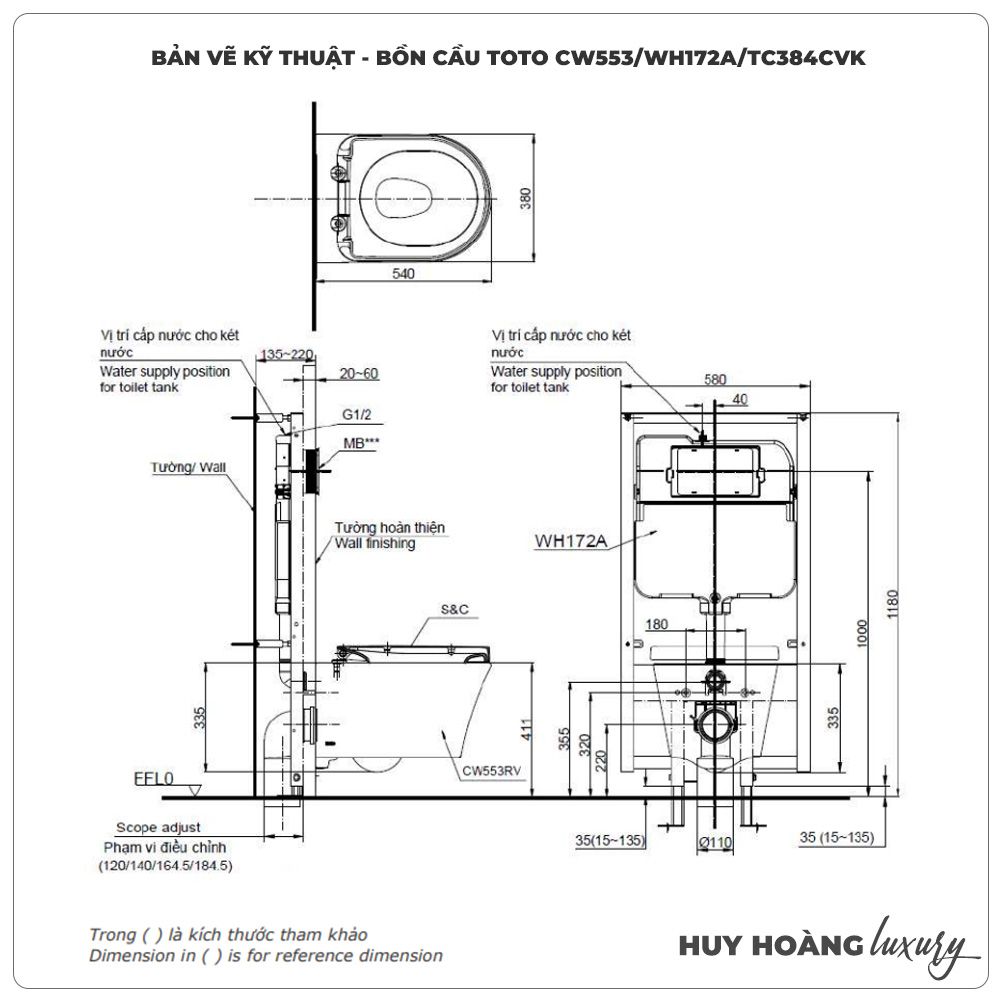 Bồn cầu treo tường TOTO CW553/WH172A/TC384CVK - CHÍNH HÃNG