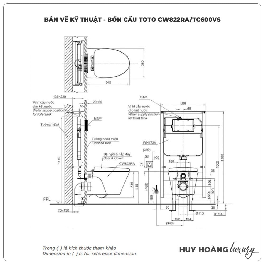 Bồn cầu treo tường TOTO CW822RA/TC600VS - CHÍNH HÃNG 100%