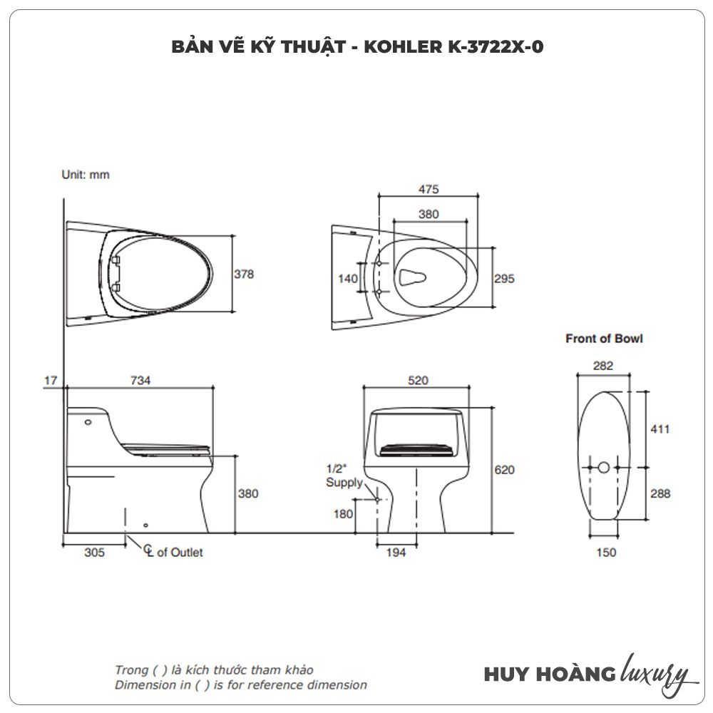 Bồn cầu KOHLER 1 khối K-3722X-0 chính hãng | HUY HOÀNG LUXURY