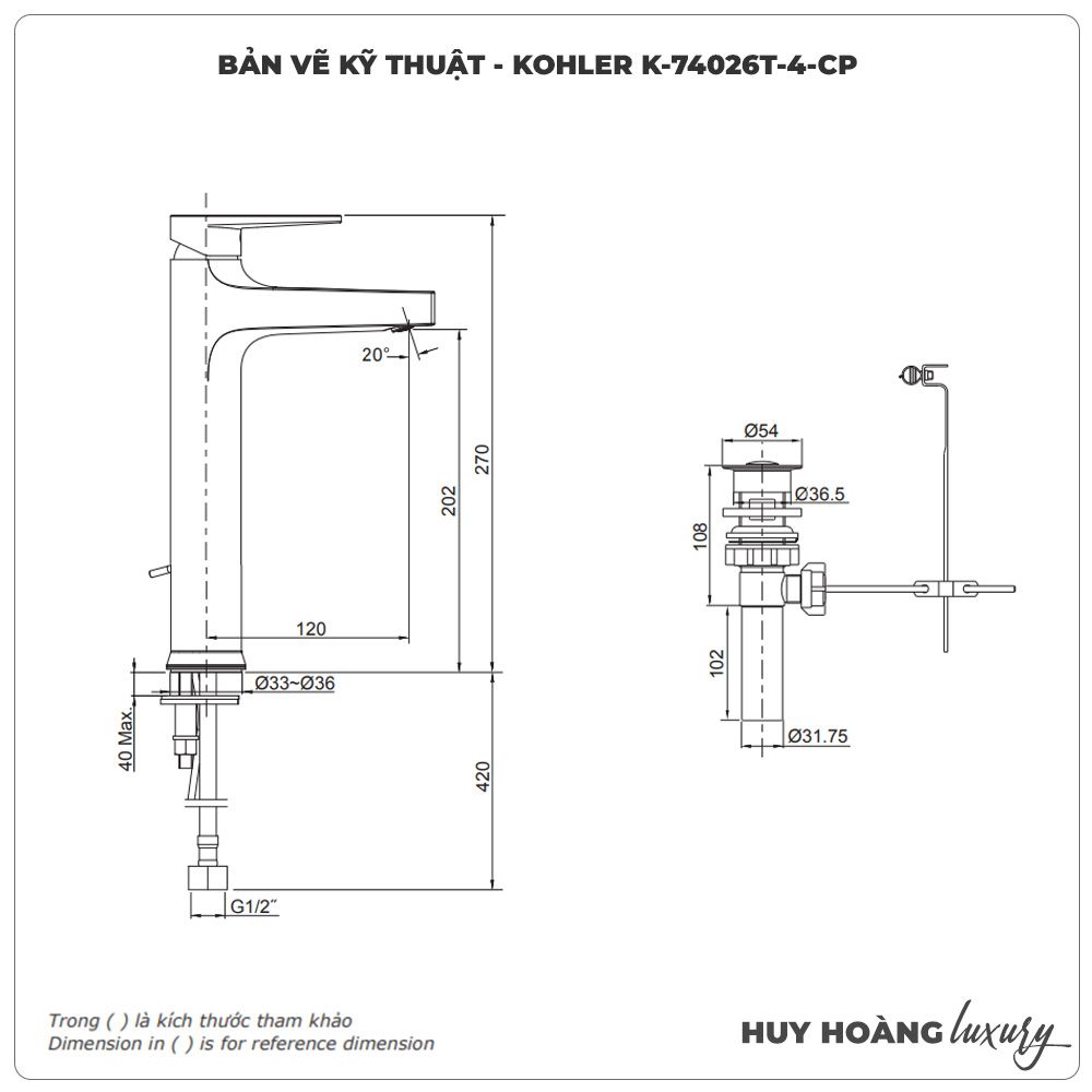 Vòi lavabo nóng lạnh KOHLER K-74026T-4-CP - Nhập khẩu chính hãng