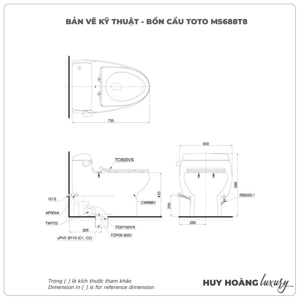 Bồn cầu 1 khối TOTO MS688T8 nắp đóng êm TC600VS | HUY HOÀNG LUXURY
