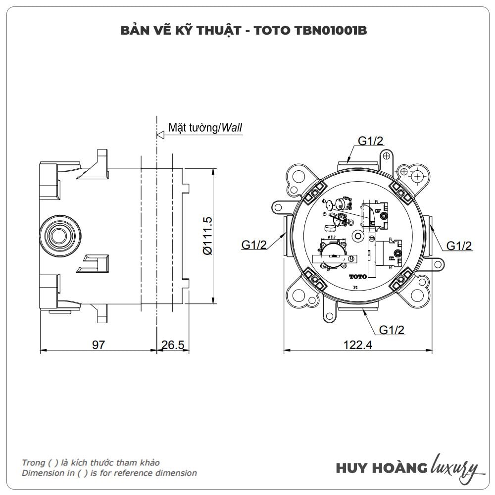 Phụ kiện âm tường cho van chuyển hướng TOTO TBN01001B chính hãng