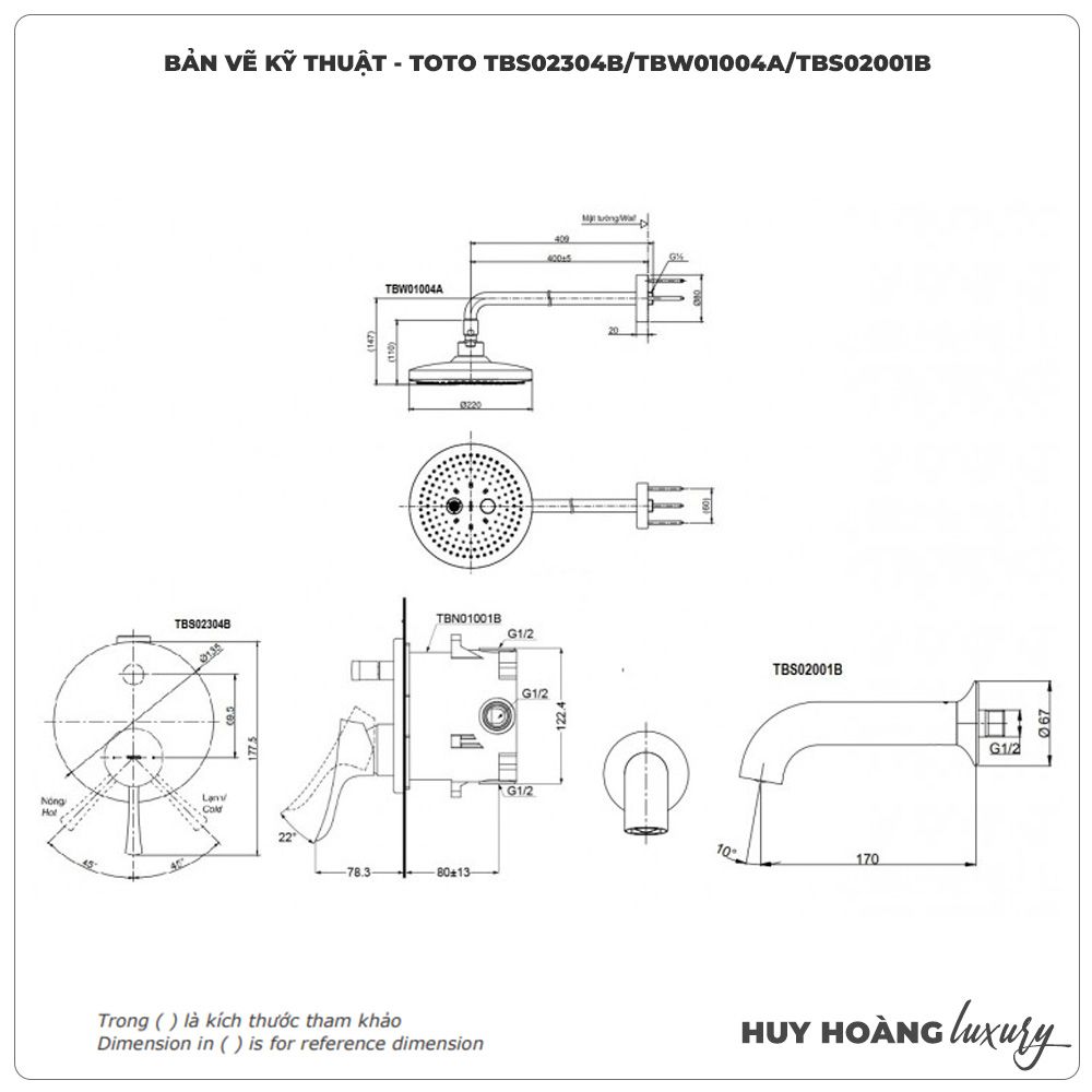 Sen tắm âm tường TOTO TBS02304B/TBW01004A/TBS02001B - Chính hãng