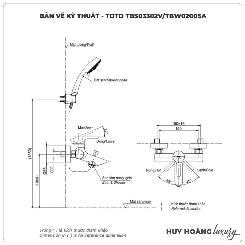 Vòi sen nóng lạnh TOTO TBS03302V/TBW02005A chính hãng, cao cấp