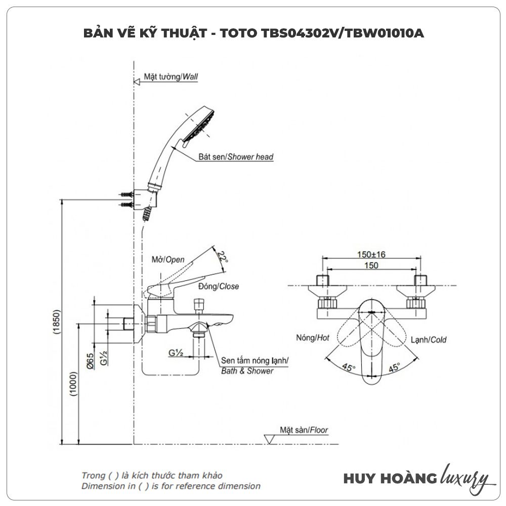 Vòi sen nóng lạnh TOTO TBS04302V/TBW01010A cao cấp - Chính hãng