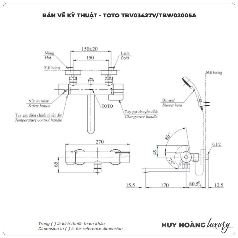 Sen tắm nhiệt độ TOTO TBV03427V/TBW02005A - Chính hãng