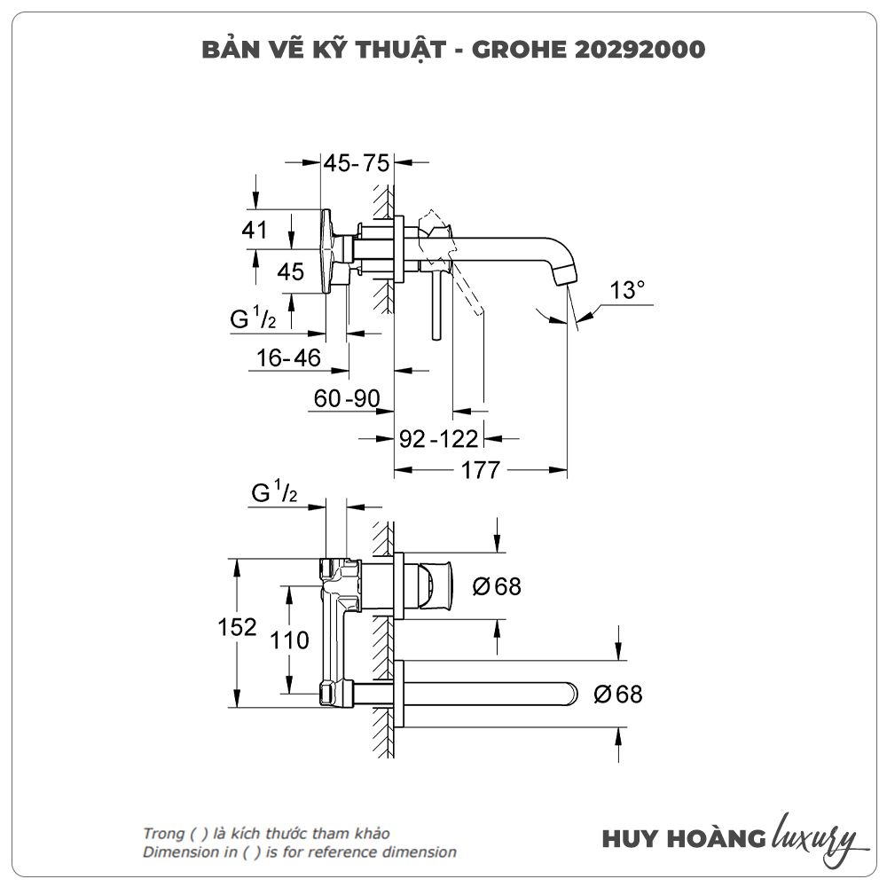 Vòi lavabo gắn tường GROHE 20292000 chính hãng, giá tốt | MUA NGAY