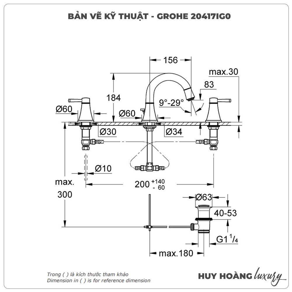 Vòi lavabo nóng lạnh 3 lỗ GROHE 20417IG0 - Nhập khẩu chính hãng