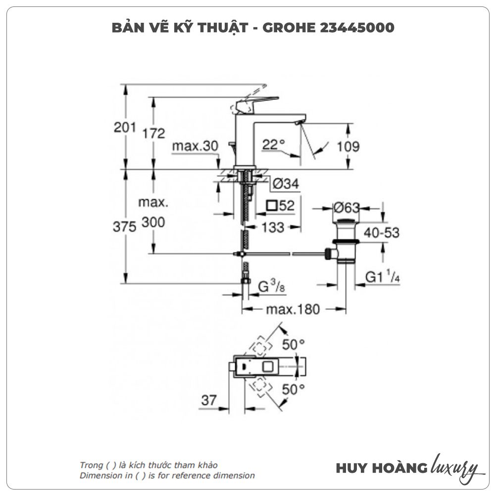 Vòi lavabo nóng lạnh GROHE 23445000 size M - Nhập khẩu chính hãng