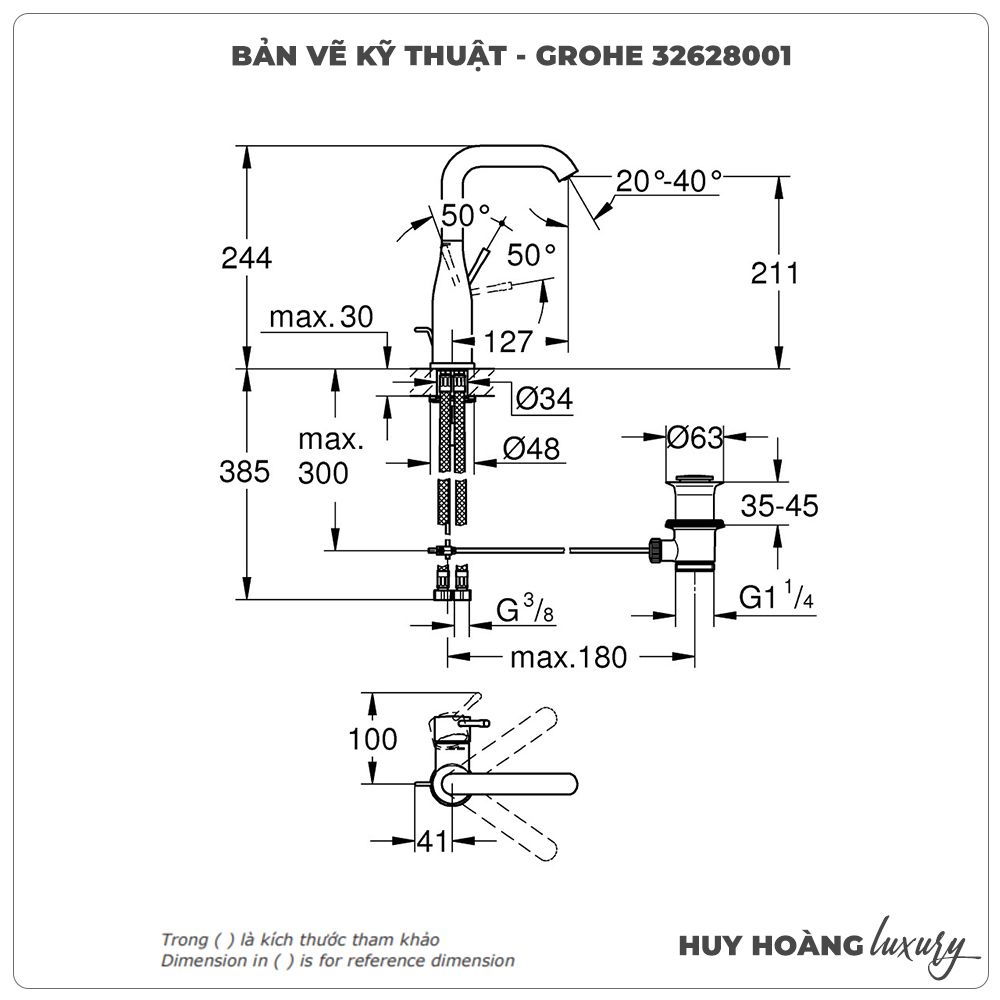 Vòi Lavabo Nóng Lạnh GROHE 32628001 size L - Nhập khẩu chính hãng