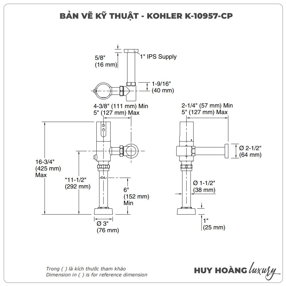 Van xả cảm ứng tiểu nam KOHLER K-744T-M-SC- Nhập khẩu chính hãng
