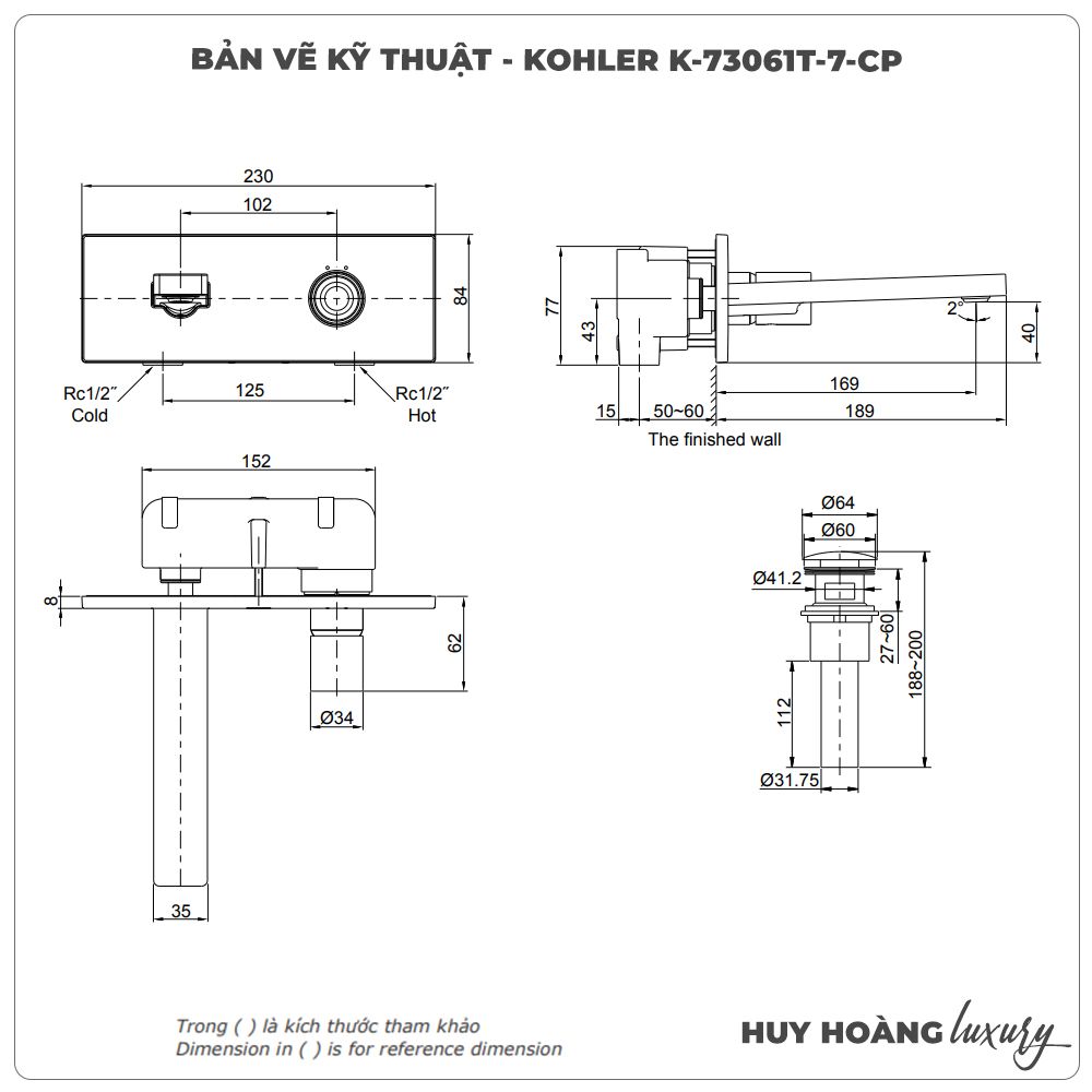 Vòi lavabo gắn tường Kohler K-73061T-7 ưu đãi khủng | Mua ngay