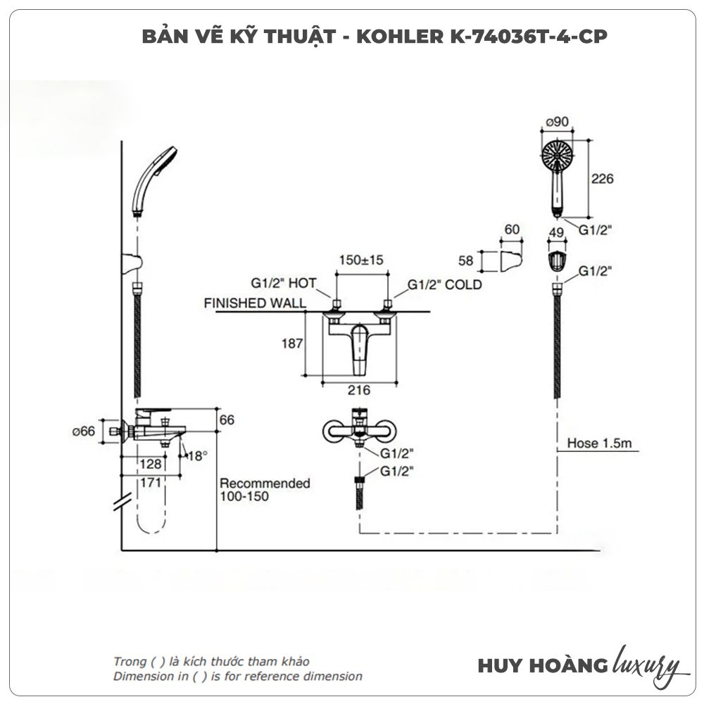 Vòi sen nóng lạnh KOHLER K-74036T-4-CP cao cấp - Chính hãng