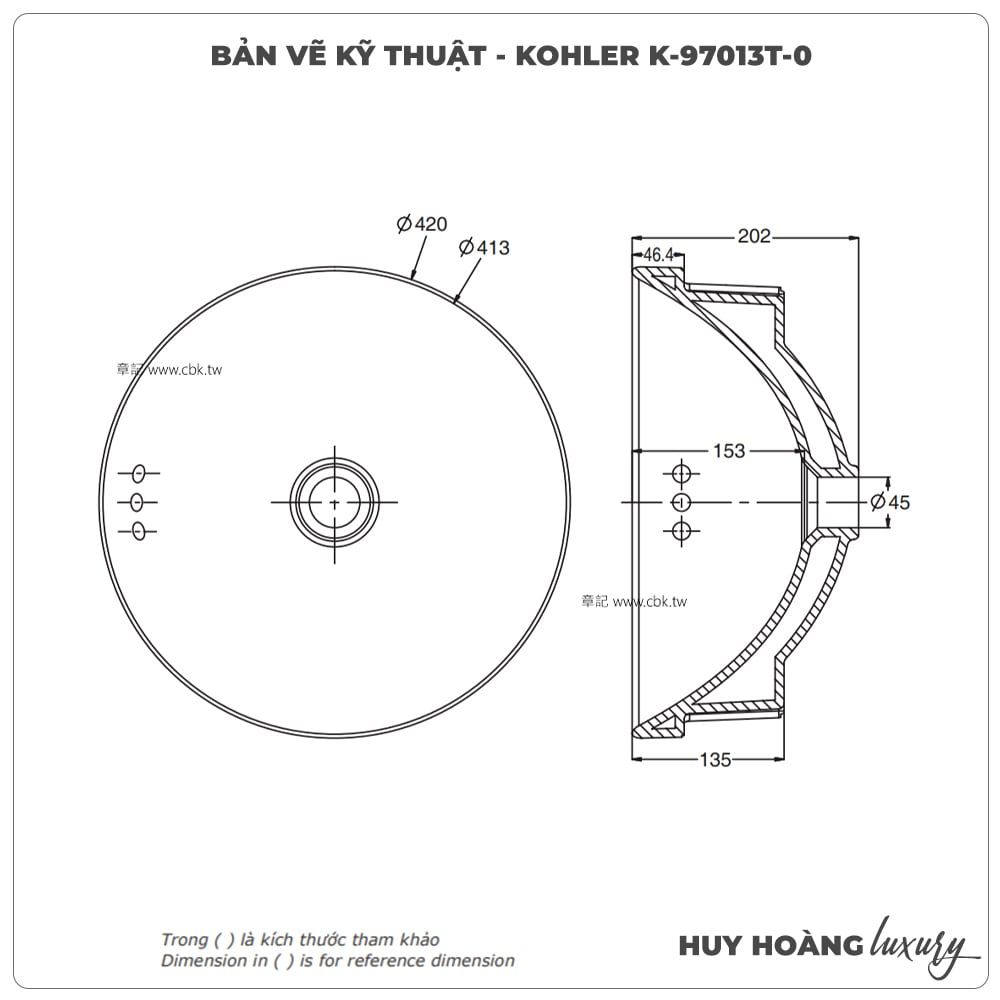 Lavabo bán âm CHALICE KOHLER K-97013T-0 chính hãng, giá tốt | MUA NGAY