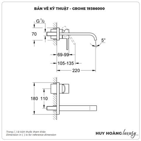 Vòi lavabo âm tường GROHE chính hãng, công nghệ Châu Âu
