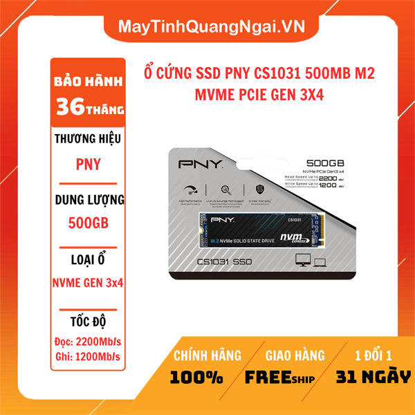 Ổ CỨNG SSD PNY CS1031 500MB M2 MVME PCIE GEN 3X4