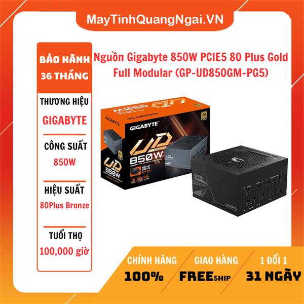 Nguồn Gigabyte 850W PCIE5 80 Plus Gold Full Modular (GP-UD850GM-PG5)