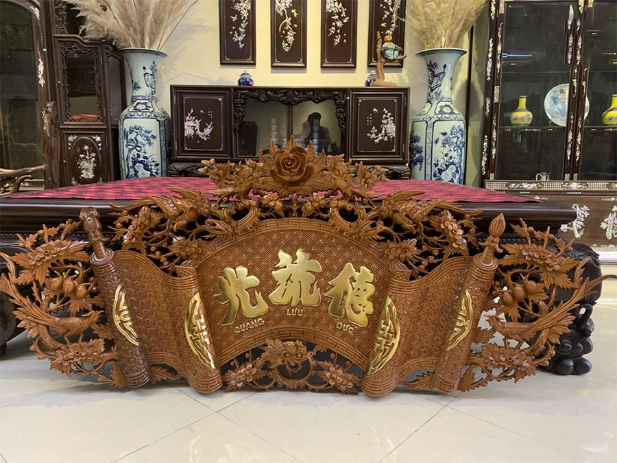 Cuốn thư câu đối gỗ gõ đỏ kích thước cuốn thư 197x87x6cm, câu đối 197x ...