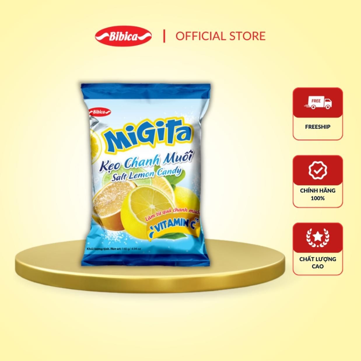 Kẹo Migita Chanh Muối túi 140g ( Thùng 50 túi 7kg) – Bán hàng Online Bibica