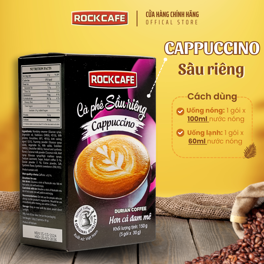 [MUA 4 CÀ PHÊ TẶNG 6 LY] - CAPPUCCINO SẦU RIÊNG + MUỐI + TRỨNG + DỪA ( – RockCafe