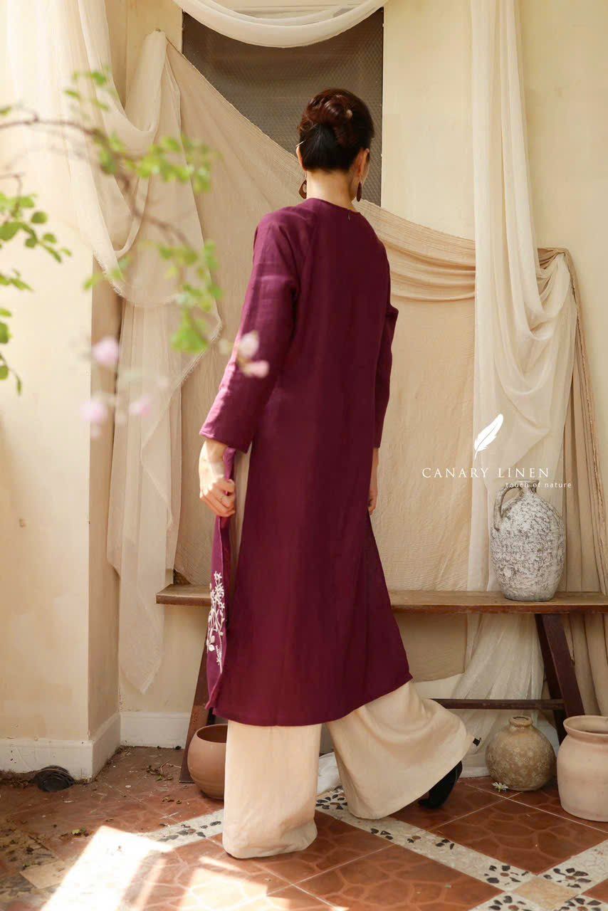 Áo dài cổ tròn Vân Trà V2 – CANARY LINEN